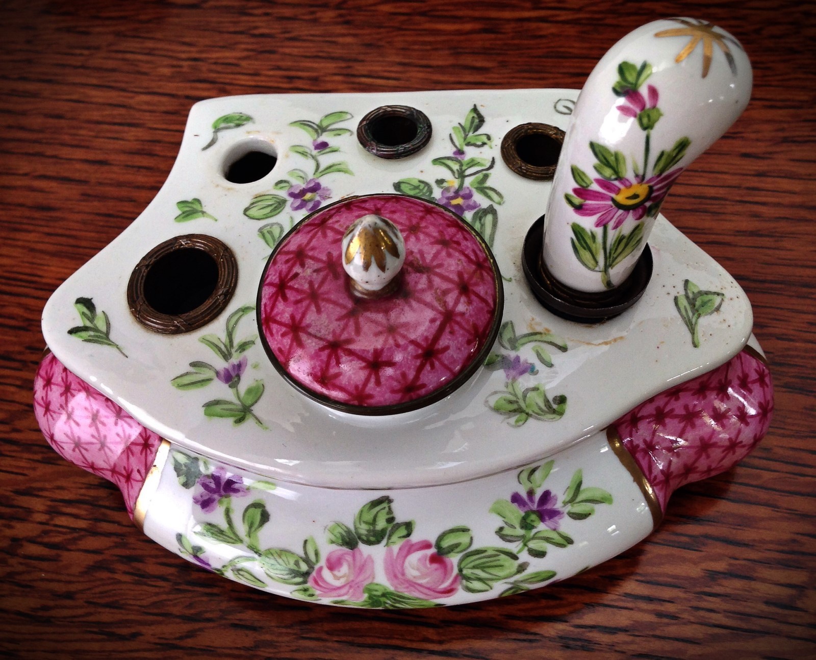 Antique French Hand Painted Porcelain Inkwell | eBay