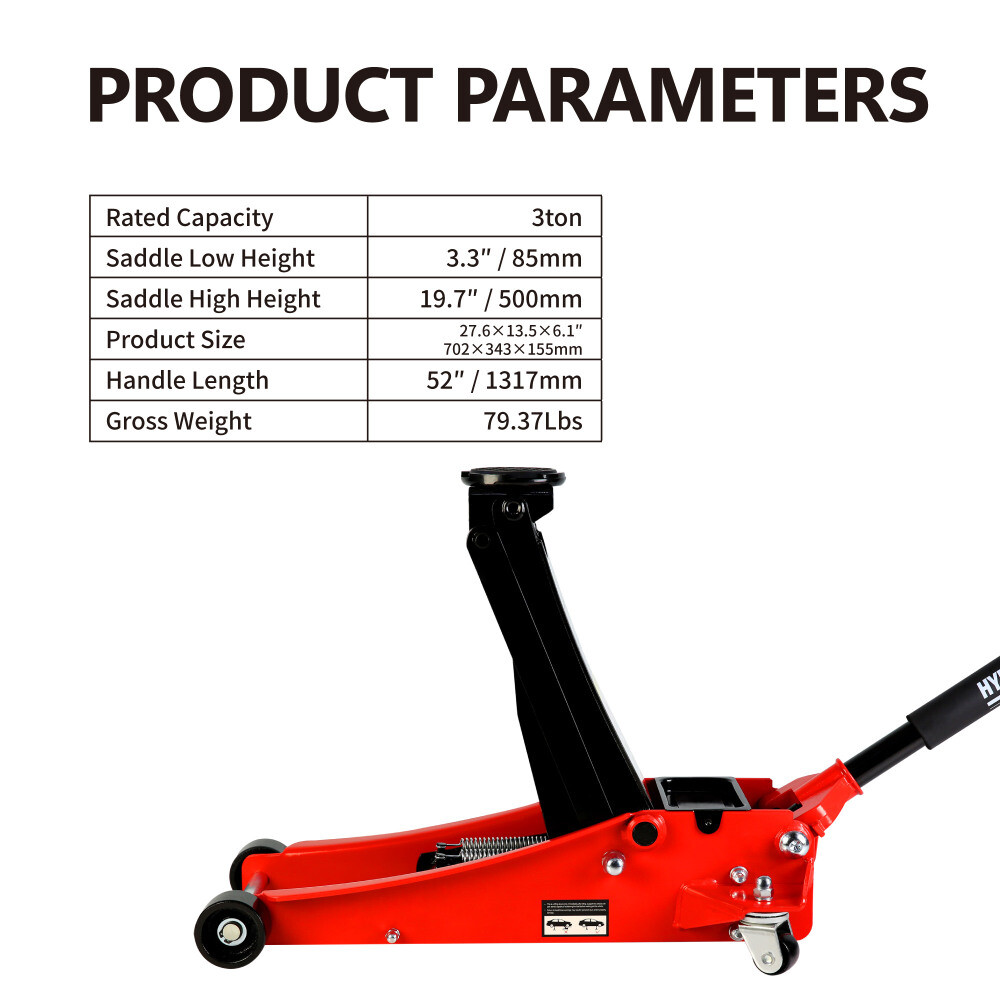 3t Low Profile Jack, Red and Black, Ultra Low Floor Jack with Dual ...