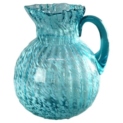 Aqua & Opalescent Splatterware Art Glass Juice Pitcher with Ruffled Rim ...