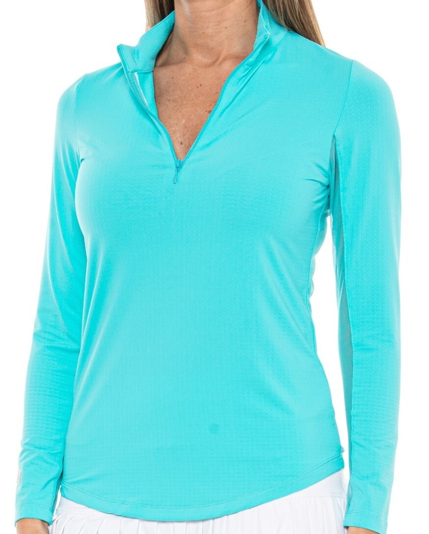 NWT G LIFESTYLE CARIBBEAN TURQUOISE Long Sleeve Mock Golf Shirt S M L ...