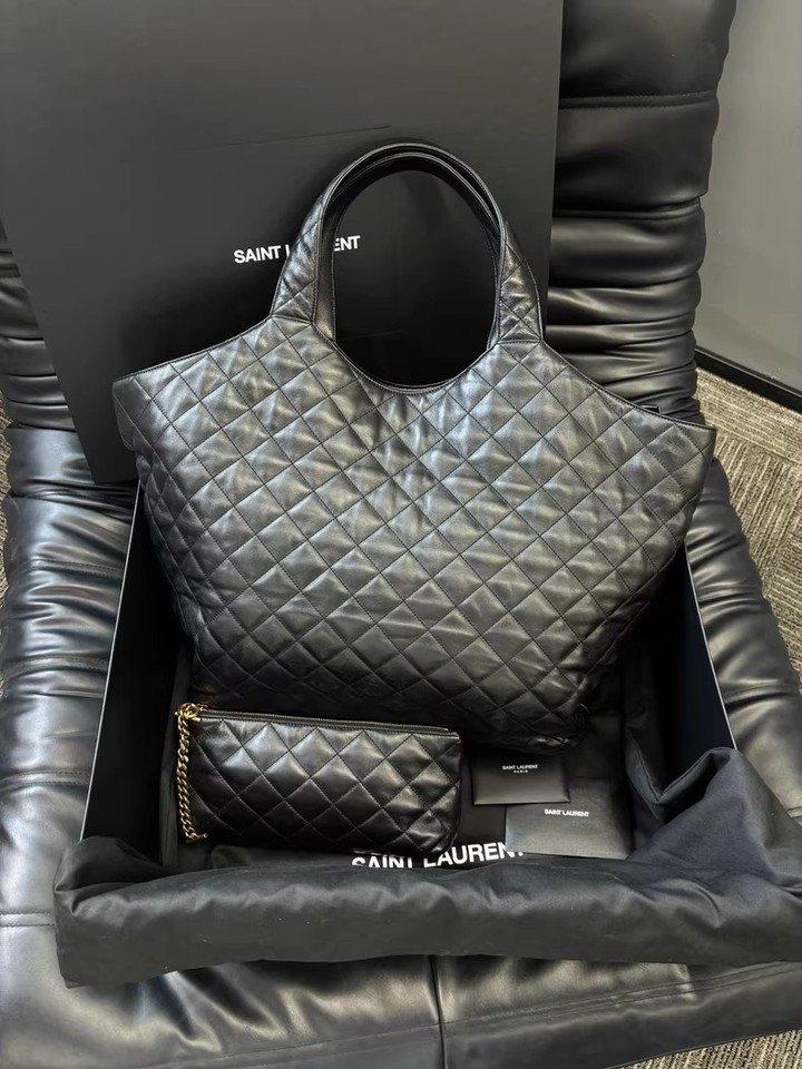 YSL Yves Saint Laurent ICARE MAXI SHOPPING BAG QUILTED LAMBSKIN & POUCH BLACK | eBay