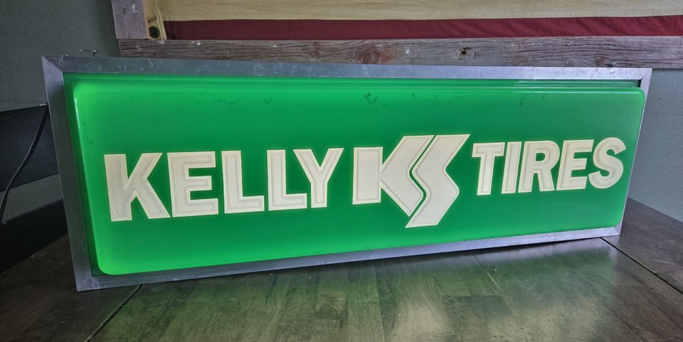 Vintage Kelly Tire Sign Light Up Dealer Sign 2 Sided 36" x 12" x 7" | eBay