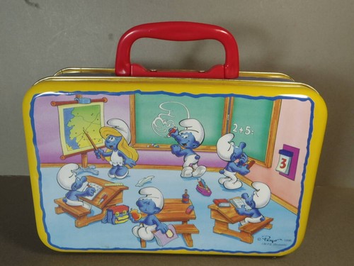 Smurf Tin Lunch Box Yellow Vintage Collectible with Handle and Label | eBay