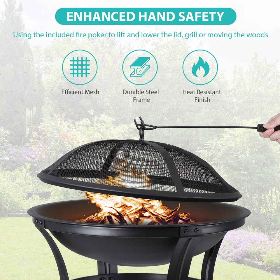 22" Fire Pit Heater Backyard Wood Burning Patio Deck Stove Fireplace ...