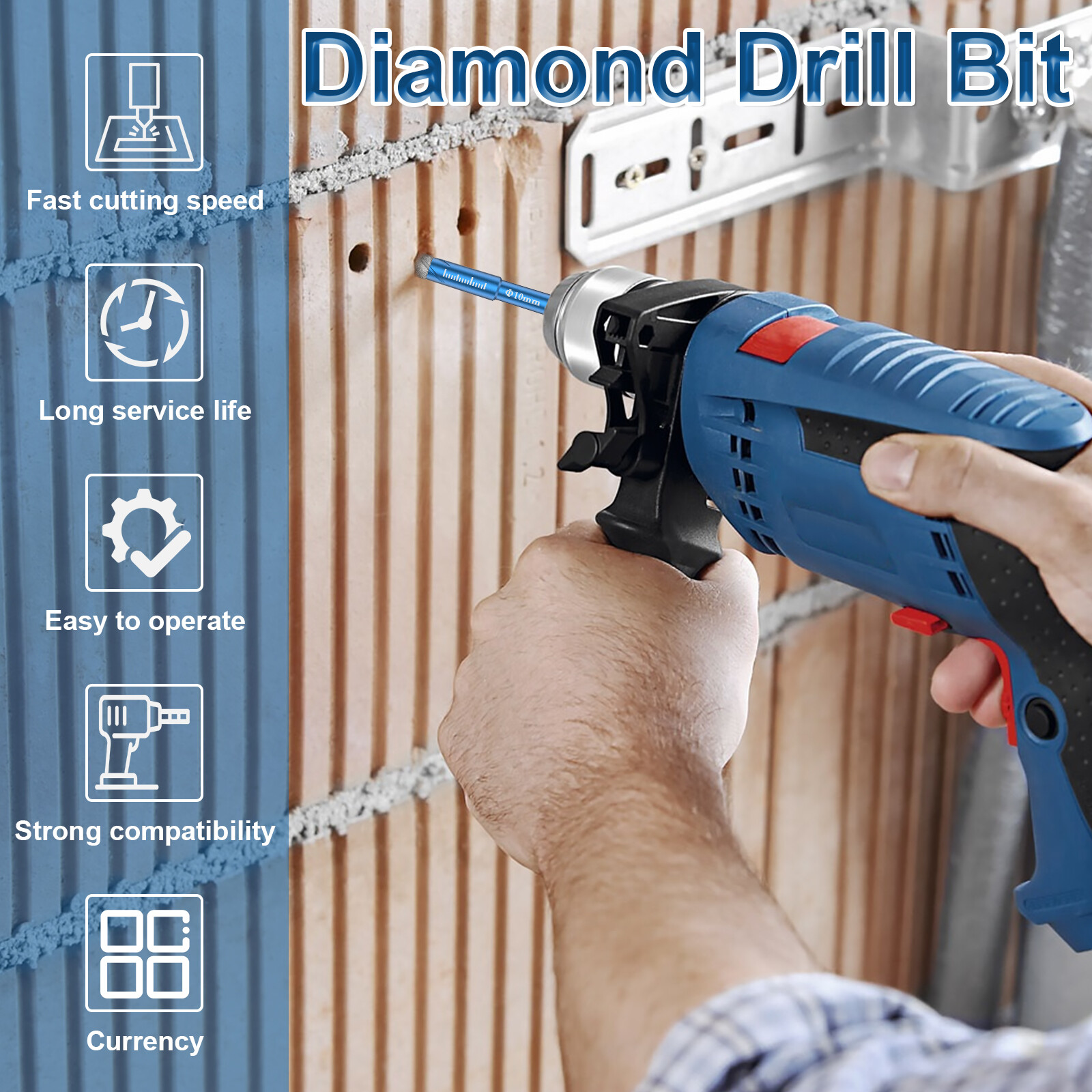 5Pcs Dry Diamond Drill Bit 5/6/8/10/12mm Round Shank Punching Drill Bit ...