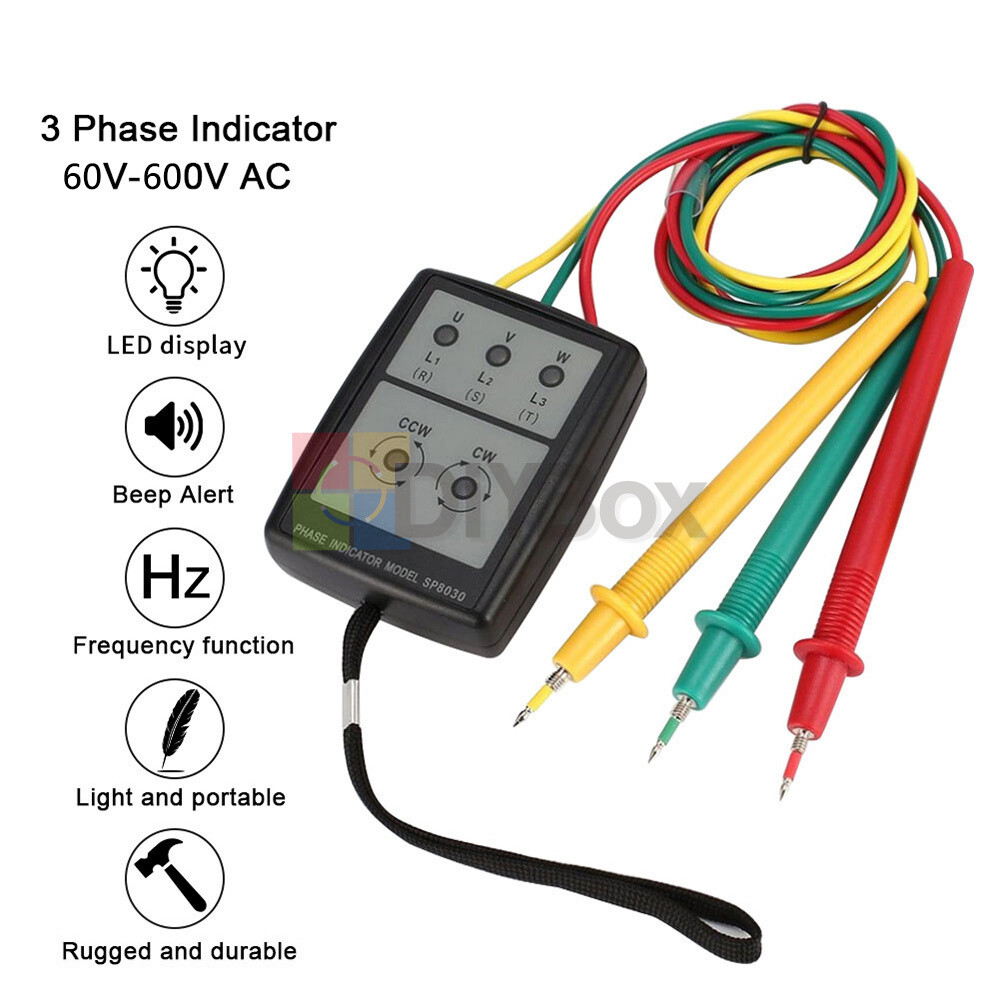 Portable Phase Sequence Meter AC 3Phase Tester Indicator Detector Meter ...