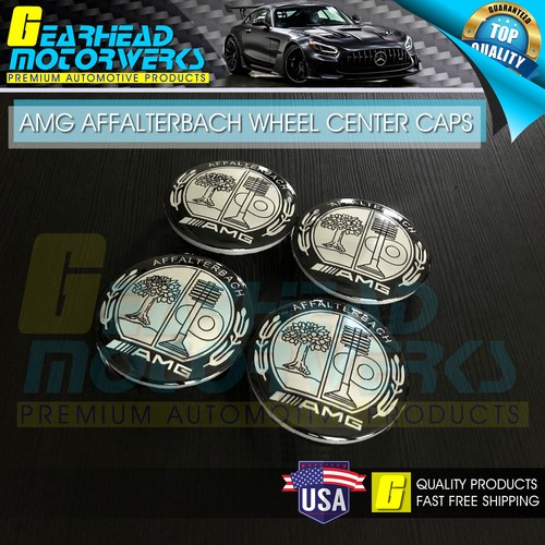 4 Wheel Center Caps AMG Affalterbach Emblem 75MM for Mercedes Benz ...