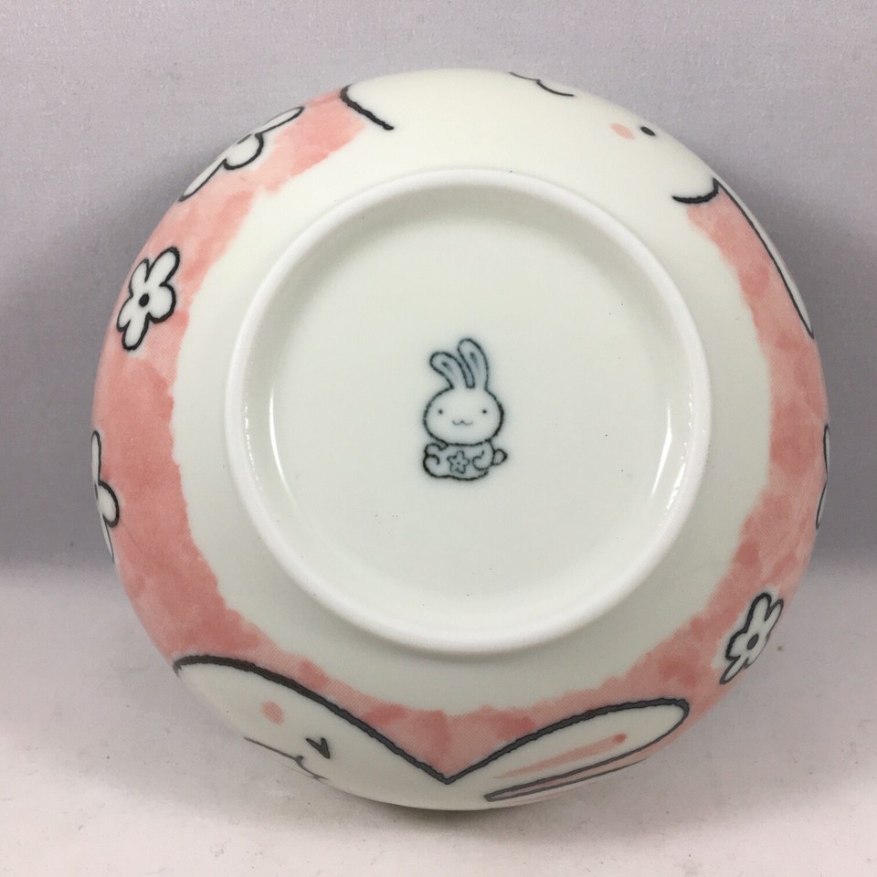 Japanese Rice Soup Cereal Salad Bowl 5.25"D Porcelain Pink Rabbit Made ...