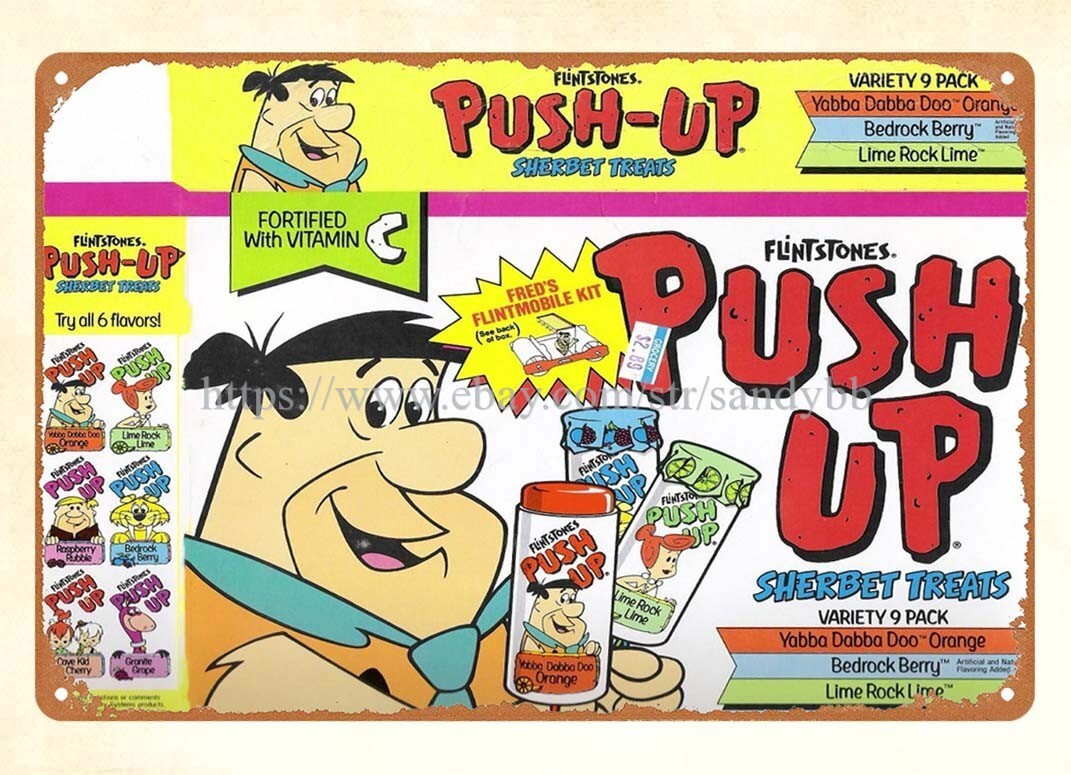 1992 Flintstones PUSH UP pops metal tin sign metal wall art decorating ...