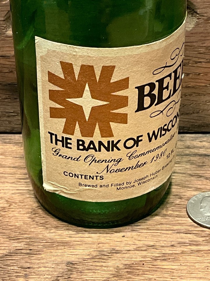 RARE 1980 Huber Brewing The Bank of Wisconsin Beer commemorative brew ...