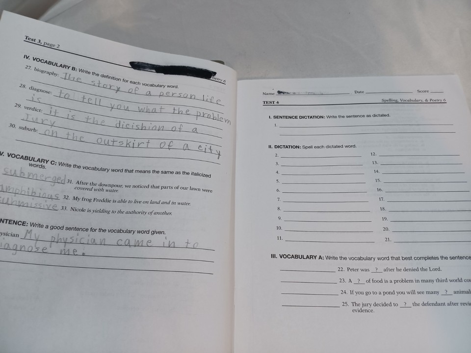 Abeka 6th grade Spelling Tests and Key, and Language C Tests | eBay