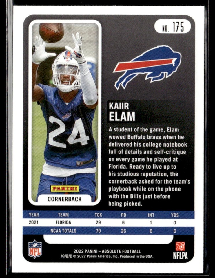 2022 Panini Absolute #175 Kaiir Elam Retail RC Football Card 2903D | eBay