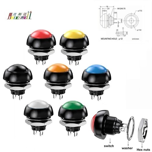 12mm Red Yellow Blue Green White Black Orange Round Momentary Pushbutton Switch | eBay
