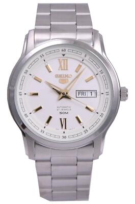 SEIKO 5 Automatic White Dial Men's Watch SNKP15K1 Gold Accent 50M Water ...