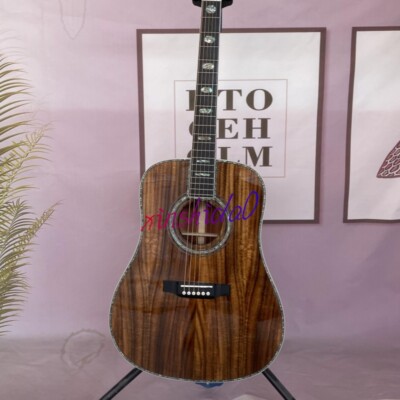Handmade Full Koa Brown Acoustic Guitar Shell Inlay Bone Nut Factory ...
