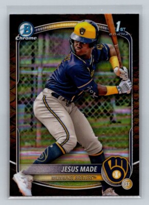 JESUS MADE 2025 BOWMAN CHROME REPTILIAN PARALLEL MILWAUKEE BREWERS CARD ...