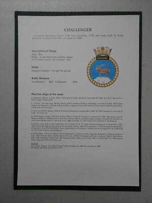 NAVAL PRINT-HMS CHALLENGER 1981 SEABED OPS VESSEL- BADGE AND BATTLE ...