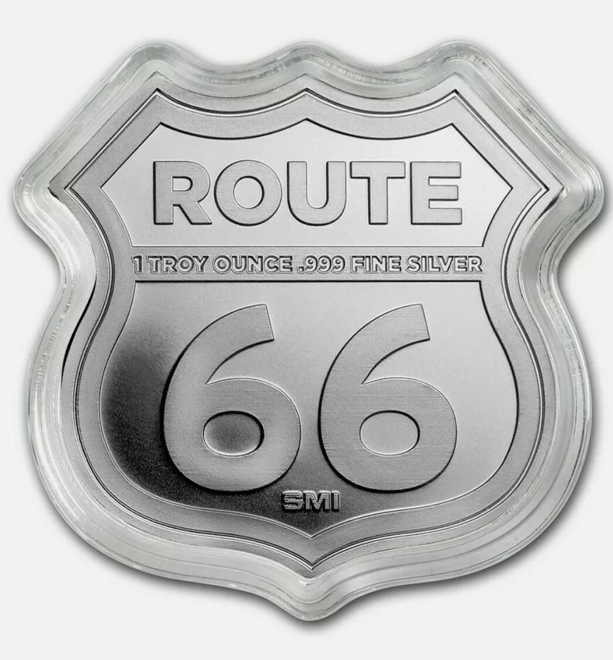 1 OZ SILVER ICONS OF ROUTE 66 SHIELD CALIFORNIA SANTA MONICA PIER IN ...