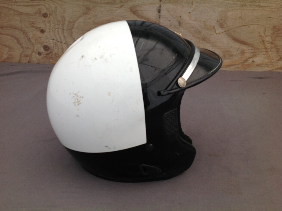Vintage Black & White Police Helmet with Snap On Visor | eBay