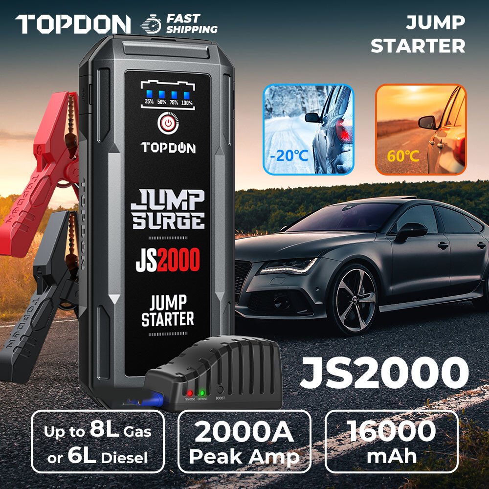 TOPDON JS2000 Jumper Box 2000A 12V Safe+++ Lithium Jump Starter Battery Charger 850028162460 | eBay