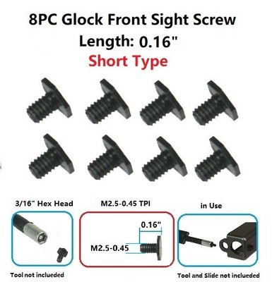 8PC Glock Front Sight Screw,Steel Short Type 0.16" Length,2.5-0.45 TPI ...