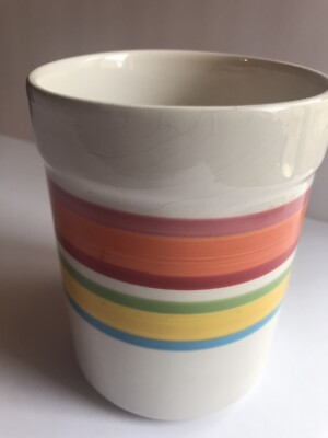 Vintage AVON Ceramic Crock Vase with Bright Orange Yellow Stripes | eBay