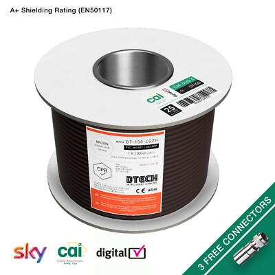 DTECH DT100/TX100/WF100 Coaxial Cable CAI Approved, 100m BROWN | eBay UK