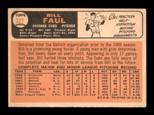 1966 Topps #322 Bill Faul VG/VGEX X2886817 | eBay