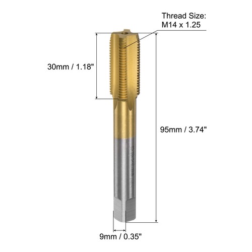 M14 x 1.25 Titanium Coated M35 High Speed Steel Straight Flute Metric ...
