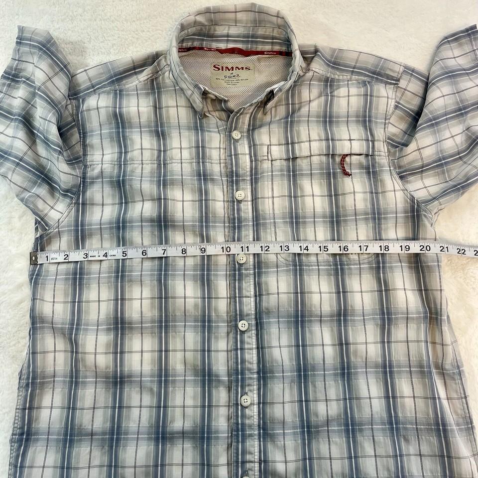 Simms Plaid Short Sleeve Button Up Fishing Shirt Sz MD COR3 Vented ...