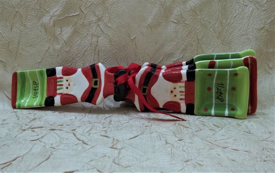 Santa Claus 4 Ceramic Christmas Measuring Spoons 1/4 tsp 1/2 tsp 1 tsp ...