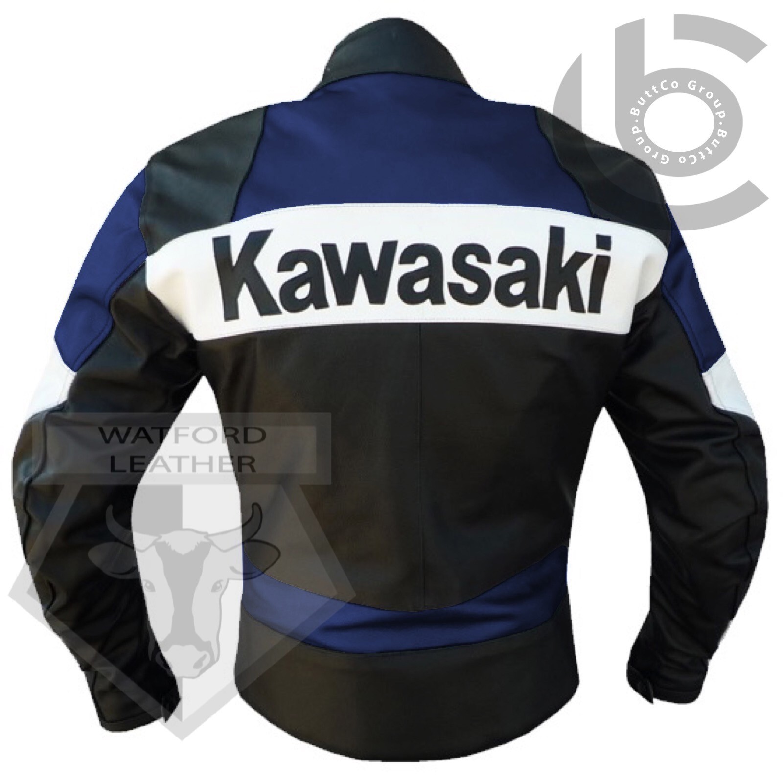 BLACK BLUE KAWASAKI MOTORBIKE PREMIUM COWHIDE LEATHER COAT ARMORED ...