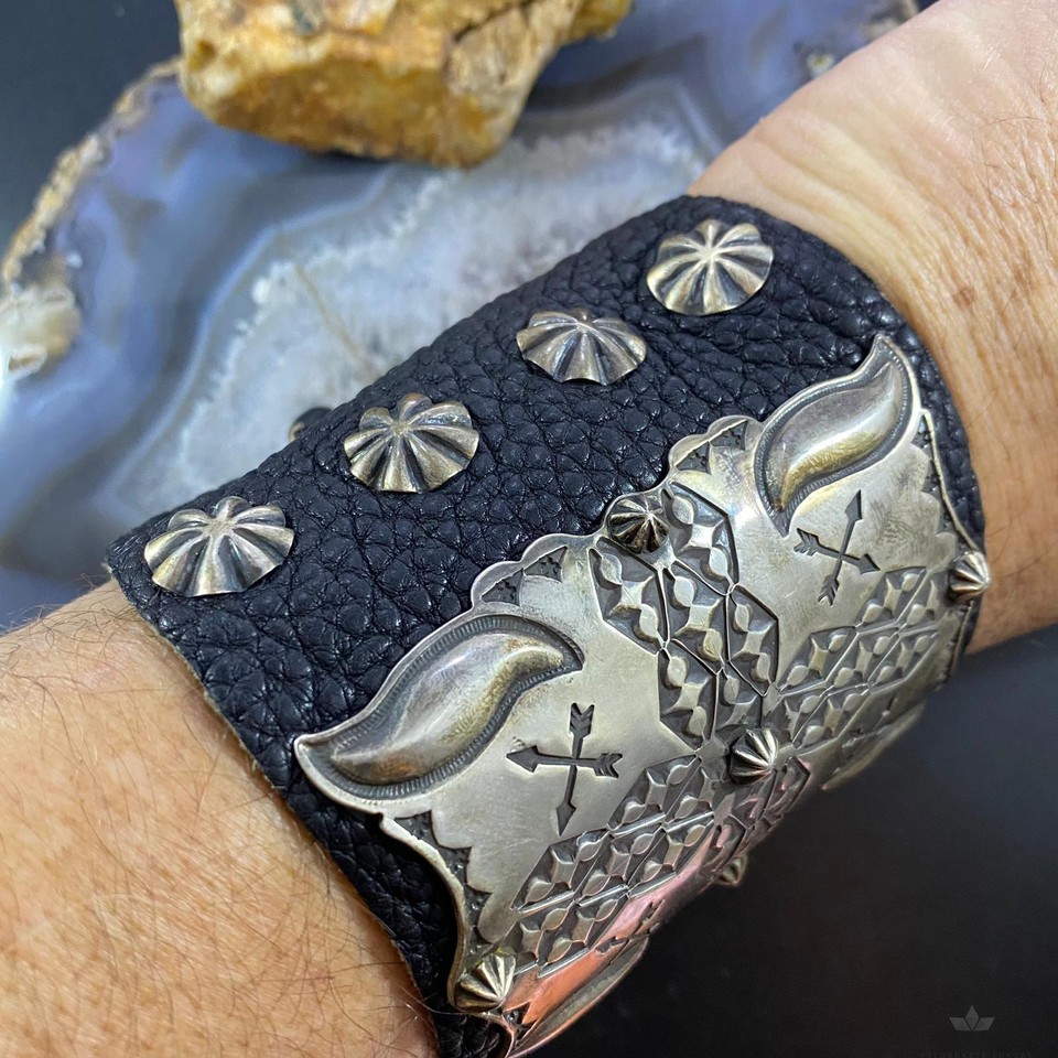 Vintage Native American Silver Stamped Ketoh Bow Guard Bracelet For Men ...