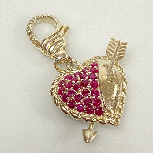 u595 Vintage Sterling Silver Heart &Arrow Charm Pendant Openable Bail ...