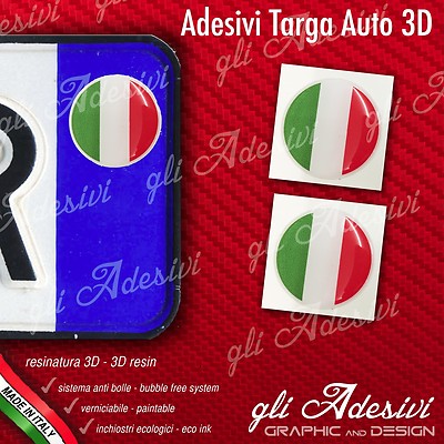 2 Adesivi Stickers bollino 3D Resinato targa Auto Moto Bandiera Italia ...