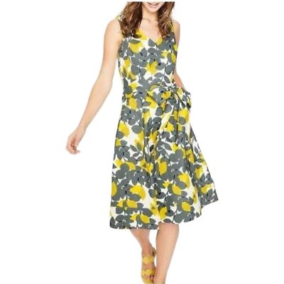 Boden Jade Fit & Flare Linen Cotton Dress Lemon Print Lined V-neck ...