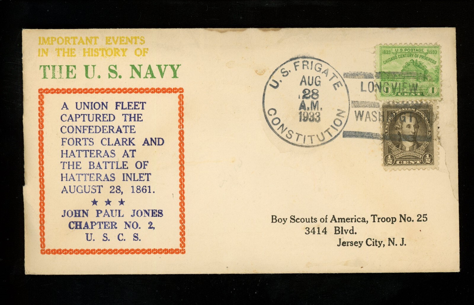 US Naval Ship Cover USS Constitution IX-21 Pre WWII Era 1933 Frigate ...