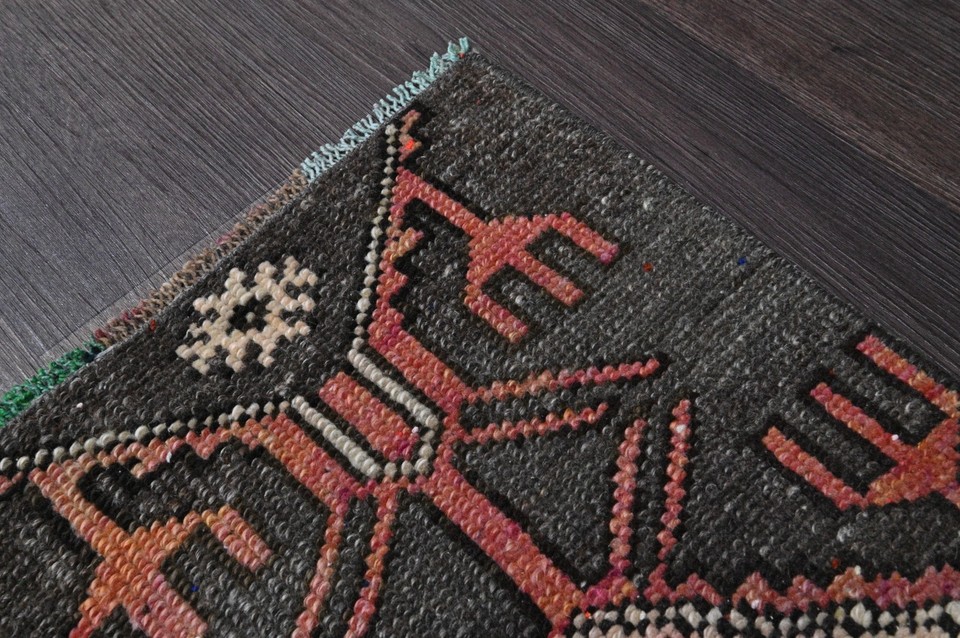 Oushak Turkish Doormat Rug 1x2 BLACK Anatolian Handmade Vintage Small ...