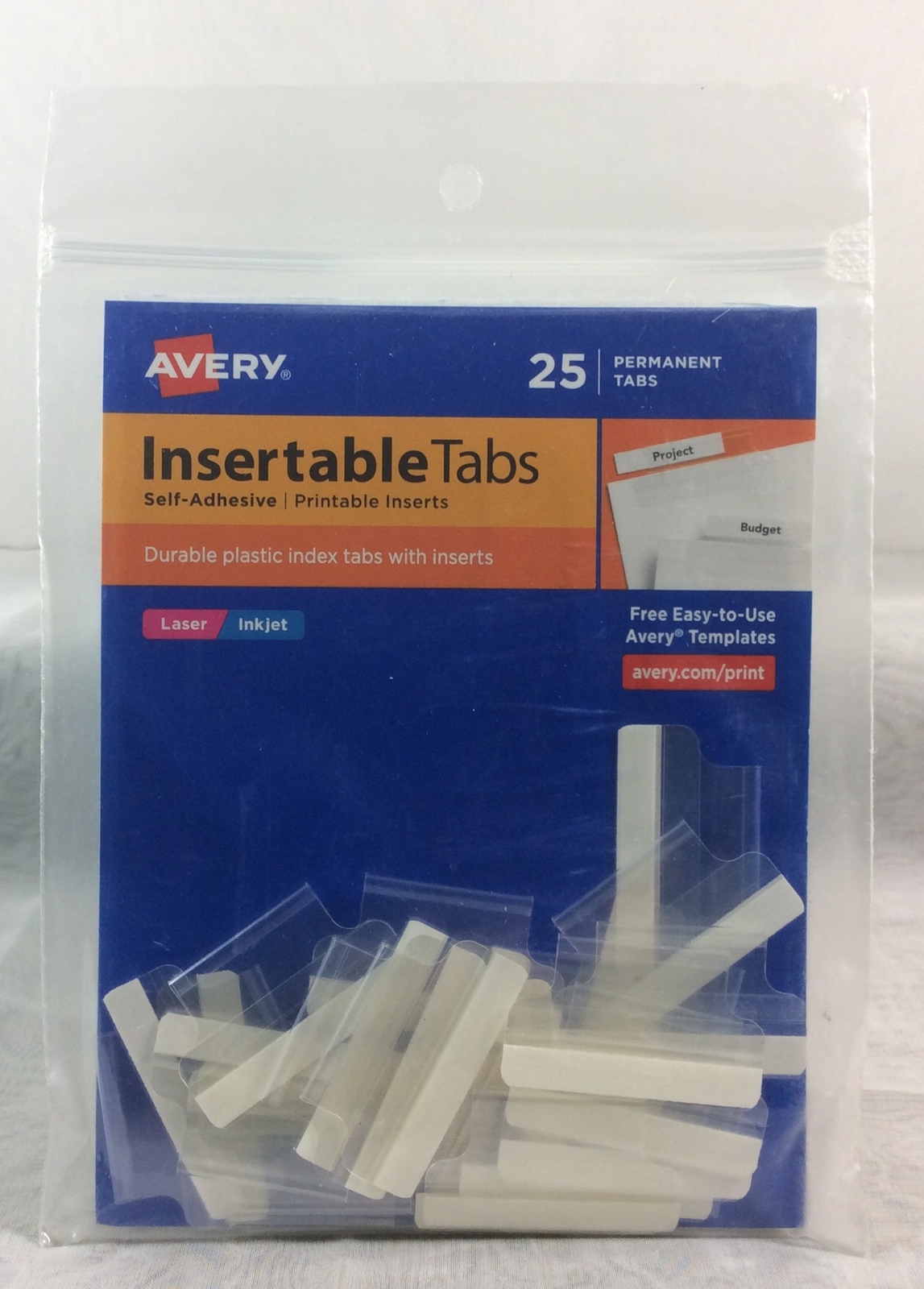 Avery Insertable Self-Adhesive 1” Tabs with Printable Inserts Clear 25 ...