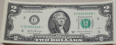 TWO DOLLAR STAR BILLS STAR NOTES - $2 UNCIRCULATED STAR NOTE (C03955666 ...