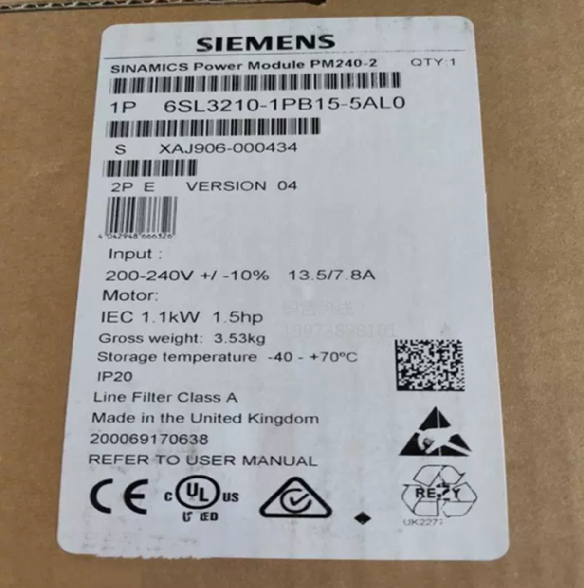 NEW SIEMENS 6SL3210-1PB15-5AL0 Power Module | eBay