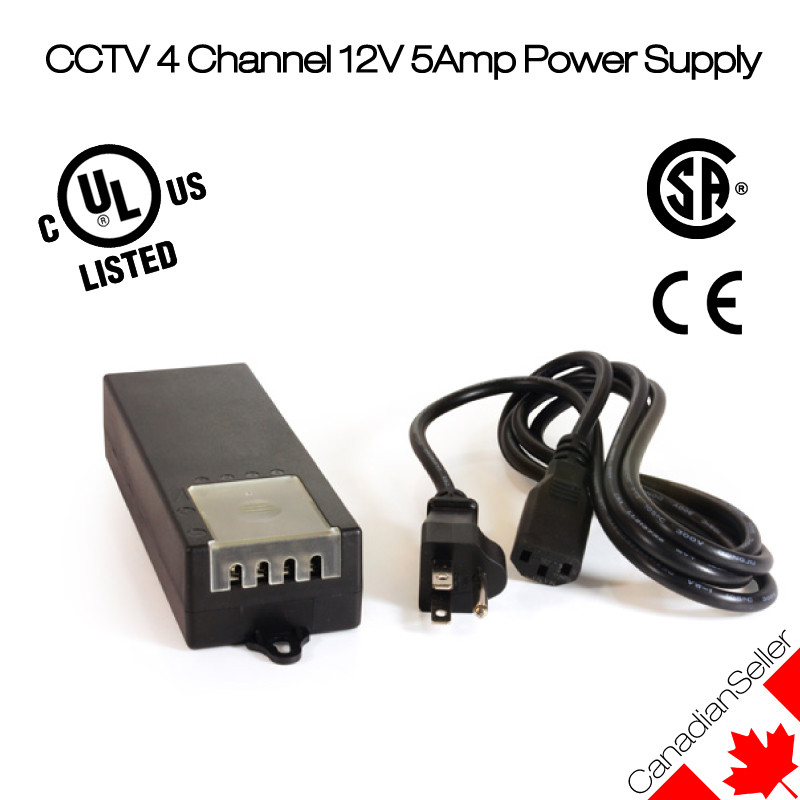 CCTV Power Supply 4 Port 12VDC 5Amp CSA UL CE Listed for Security ...