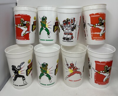 Vintage Mighty Morphin Power Rangers Cups Sabans 1994 Set of 7 1990s ...