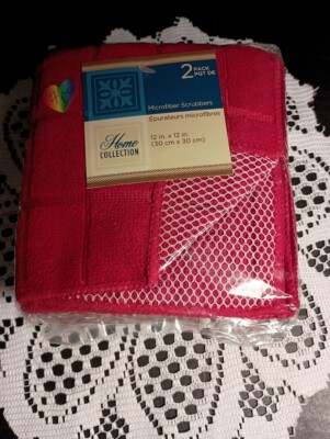 2 Sets/2 (4) Solid Red Block Pattern Microfiber Kitchen Scrubber Cloths ...