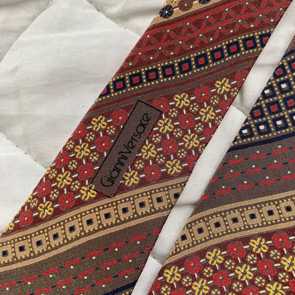 Gianni Versace Silk Tie Stripe Pattern Multicolor Red Brown Blue Gold ...
