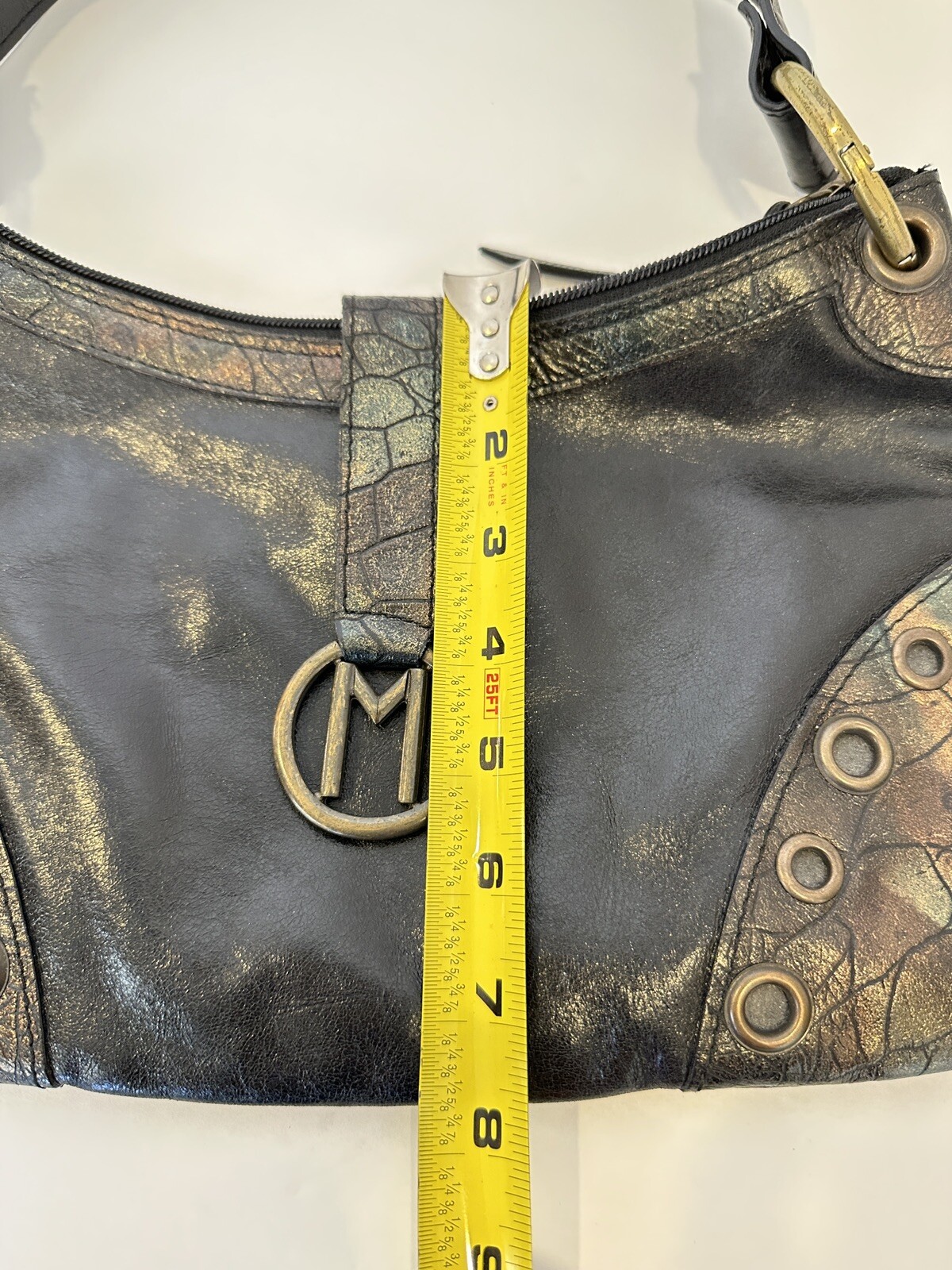 Maria Marzotto Italian Leather Shoulder Bag Black Metallic Green Gold ...
