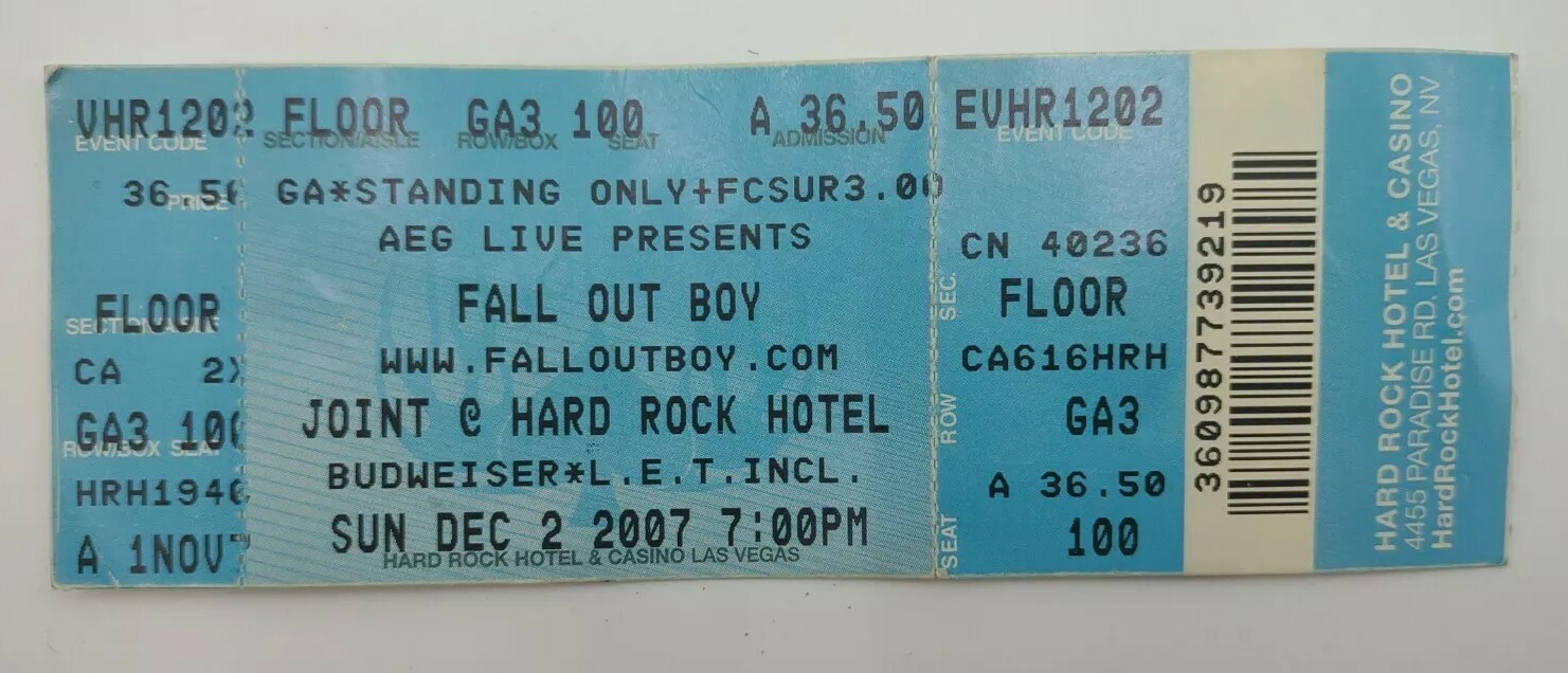 Fallout Boy December 2 2007 Concert Ticket Signed | eBay