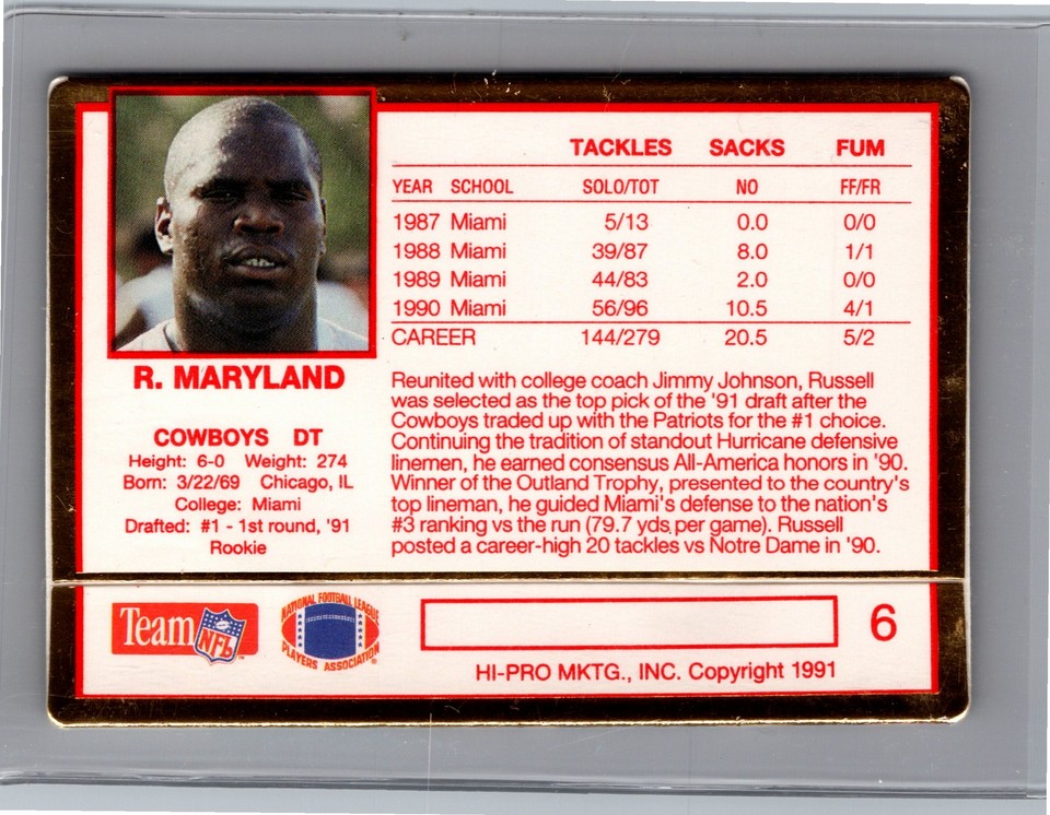 1991 Action Packed Rookie/Update #6 Russell Maryland Rookie | eBay
