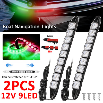 2Pcs 9LED Navigation Bow Light Strip For Marine Boat Yacht Pontoon Red ...
