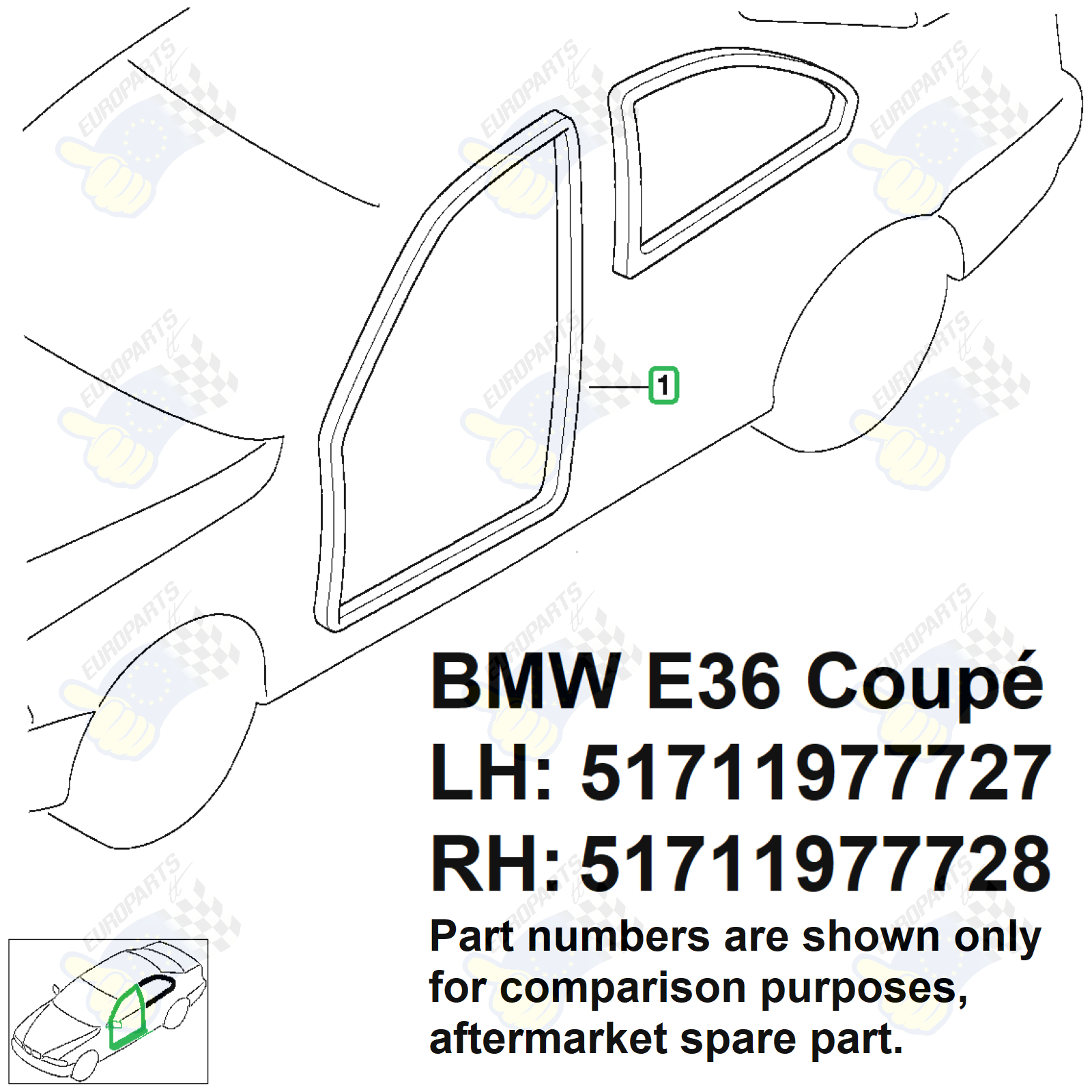 1993-1999 BMW E36 2-Door Coupe 2-Piece Rubber/Felt Door Seal ...